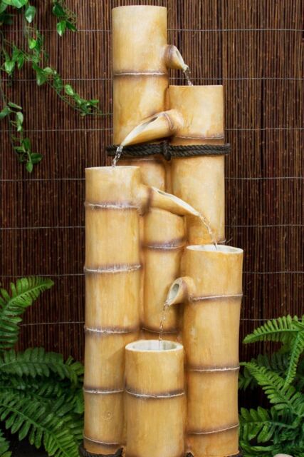 Bamboo Tubes Column Water Feature Fountain Cascade Outdoor Wood Effect ...