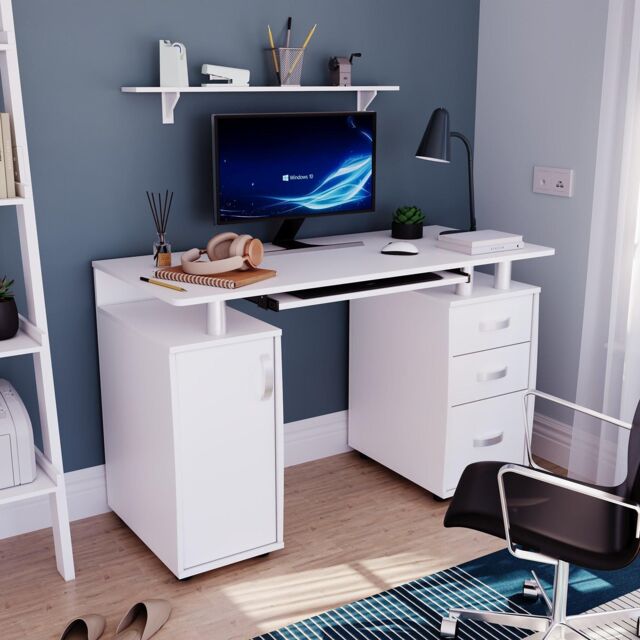 Vida Designs Otley 3 Drawer with Internal Shelf Computer Desk Storage ...