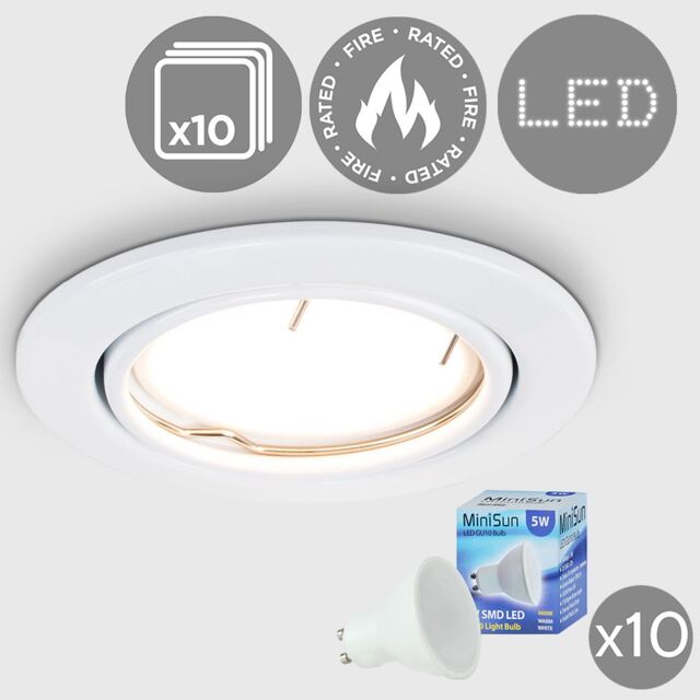 ValueLights Downlight Tiltable Fire Rated Ceiling Light Fitting 10 Pack ...