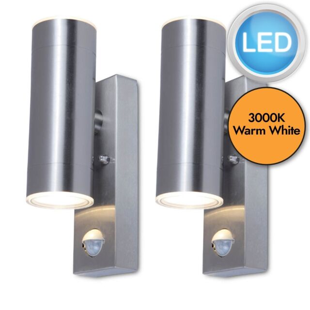 Set of 2 Grange - Stainless Steel LED Outdoor Up Down Motion Sensor ...