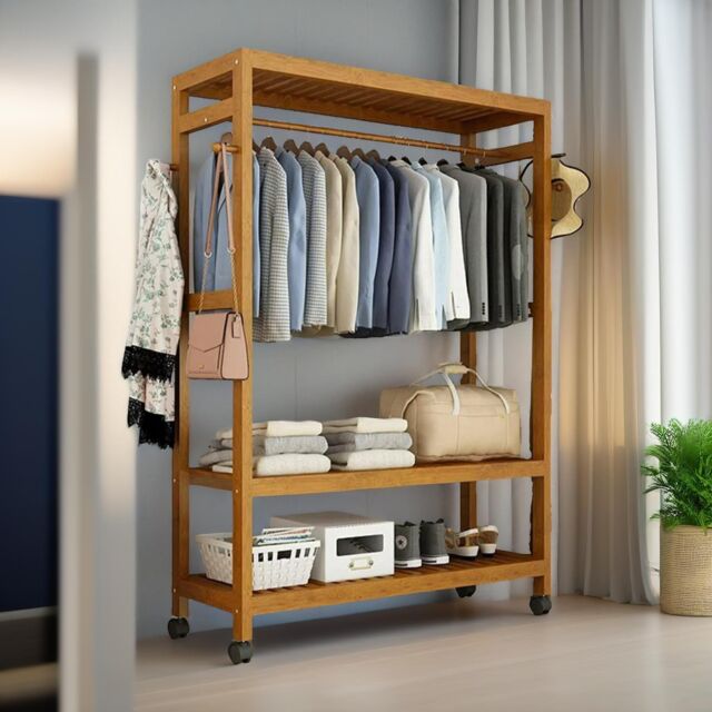 Bamboo Clothes Rack - Portable Open Wardrobe with Shoe Storage by ...