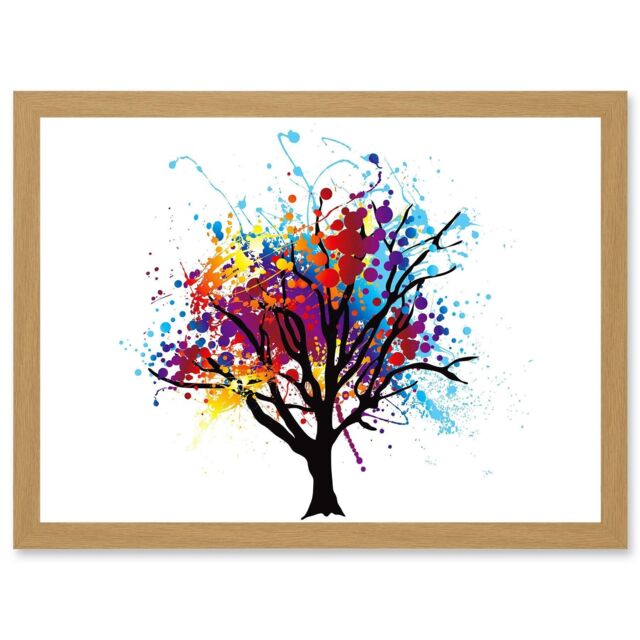 Abstract Colourful Tree Splash Painting Illustration A4 Artwork Framed ...