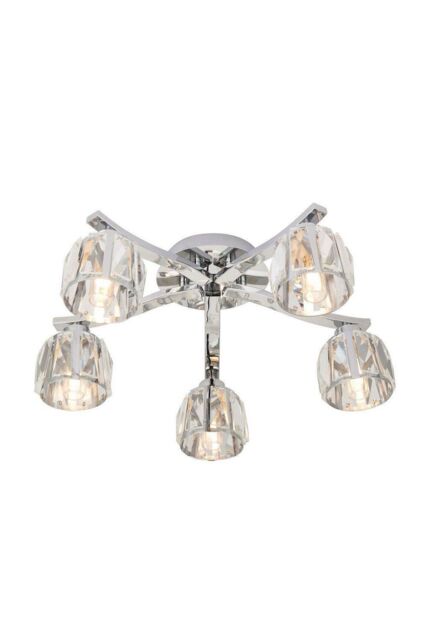 Ria Bathroom Multi Arm Glass Semi Flush Ceiling Lamp Chrome Plate ...