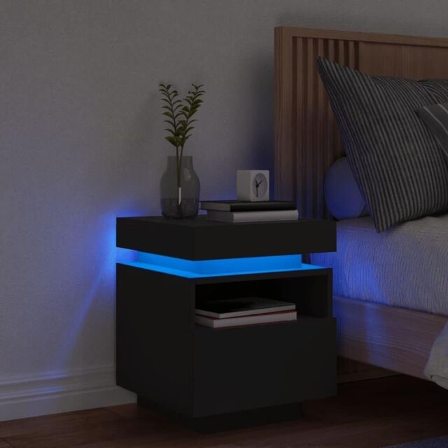 Bedside Cabinet with LED Lights Black 40x39x48.5 cm by Debenhams ...