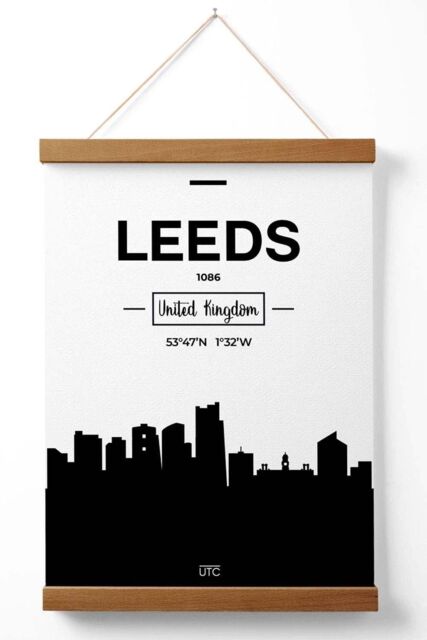 Leeds Black and White City Skyline Framed Print SIZE: A3 with Oak Frame ...