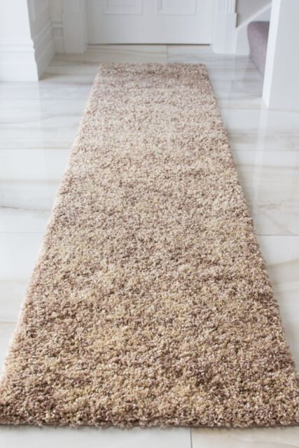 Runner Rug Beige Taupe Mottled Shaggy Long Hallway Rugs by Debenhams ...