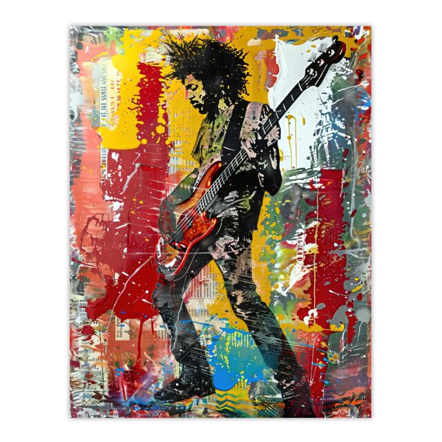 "Artery8 Colourful Bassist Rocker Portrait Street Art Wall Art Print ...
