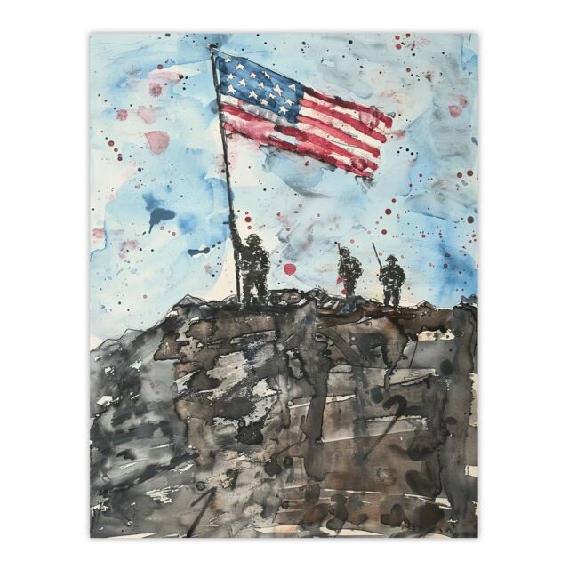 "Artery8 World War II Iwo Jima American Flag Watercolour Wall Art Print ...