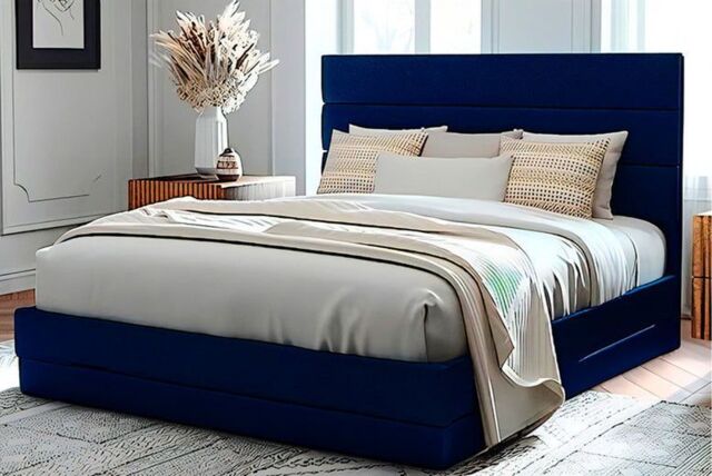 Horizontal Line Plush Headboard Gas Lift Ottoman by Debenhams ...