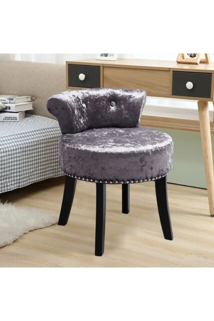 Living and Home Ice Velvet Dressing Table Chair Stool in Dark Grey by ...
