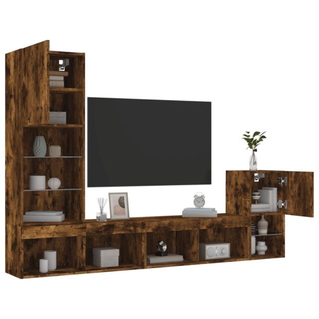 4 Piece TV Wall Units with LED Smoked Oak Engineered Wood by Debenhams ...