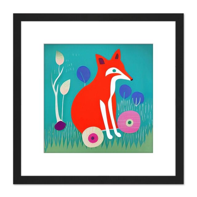 Boho Fox Retro Forest Illustration Square Wooden Framed Wall Art Print ...