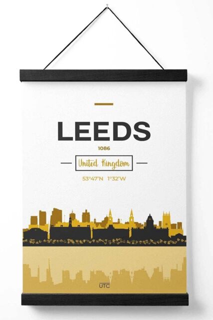 Leeds Yellow and Black City Skyline Framed Print SIZE: A4 with Black ...