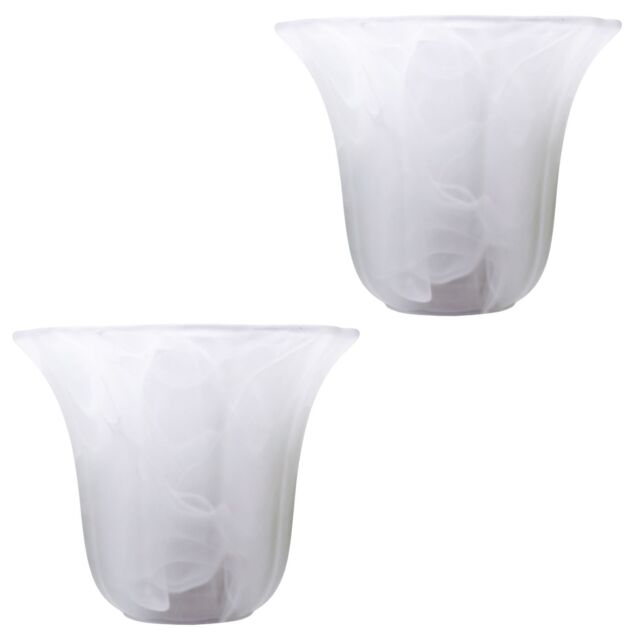Traditional Pair of White Alabaster Glass Shades with Subtle Petal ...