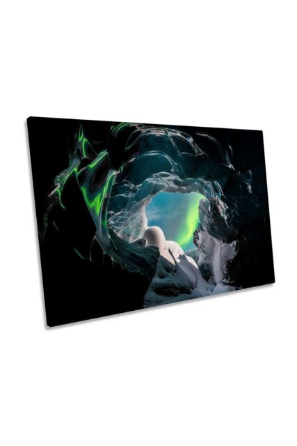 "CanvasGeeks Wonders of Iceland Northern Lights Green Cave Canvas Wall ...