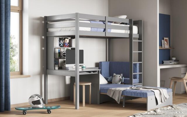 Eino High Sleeper with Futon Sofa & Desk by Debenhams | uFurnish.com