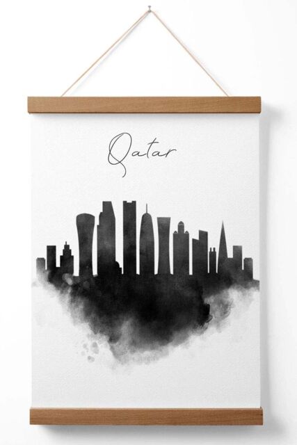 Qatar Watercolour Skyline City Framed Print SIZE: A2 with Oak Frame by ...