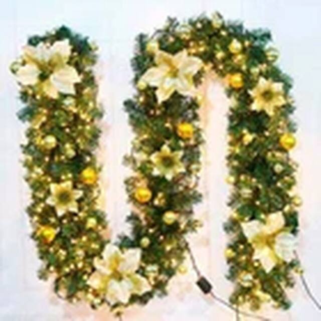 EONLION Gold Pre Lit Christmas Garland Gold with LED Lights Wreath by ...
