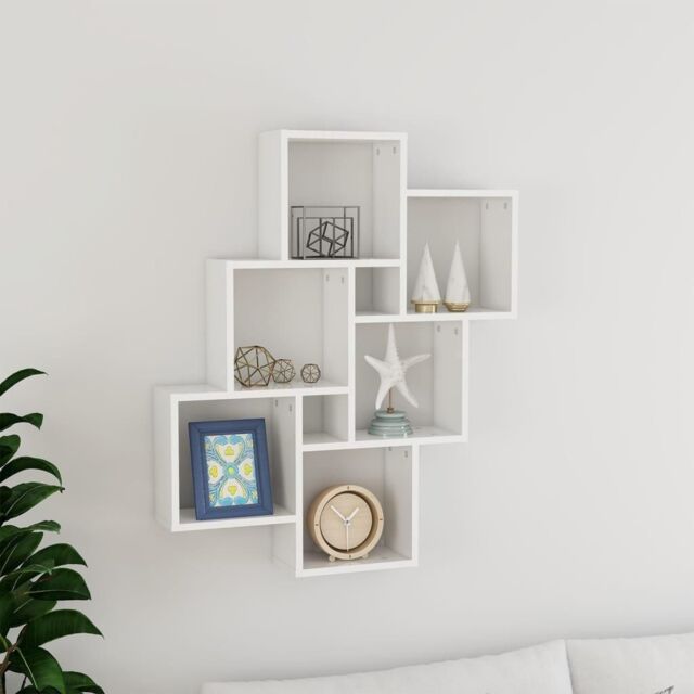 Wall Cube Shelf High Gloss White 78x15x93 cm Engineered Wood by ...