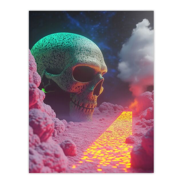 Retrofuturism Surreal Villain Skeleton Head Lair Wall Art Print by ...