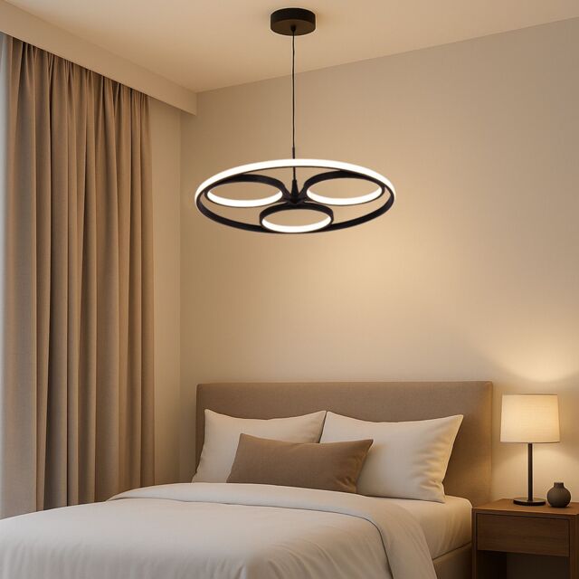 3 Ring LED Pendant Light 35W 2050lm Dimmable Adjustable Height Black by ...