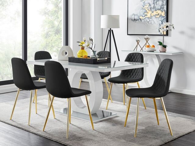 Giovani 6-Seater Grey Glass Dining Table and 6 Corona Faux Leather ...