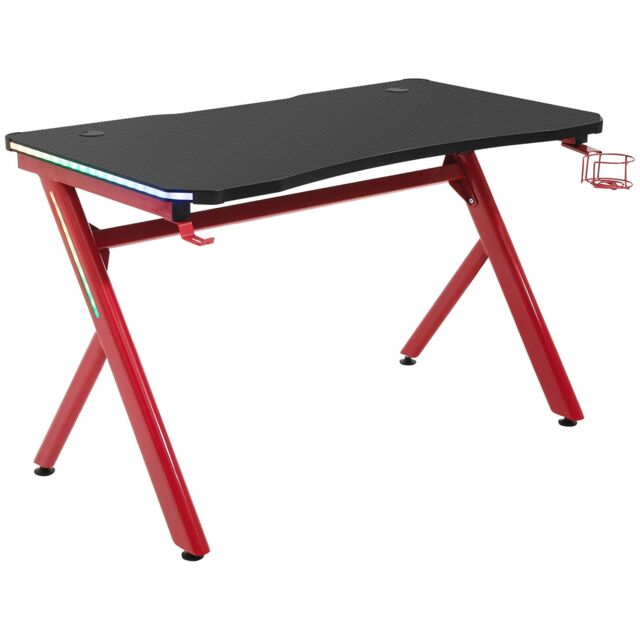 Gaming Desk Computer Table Metal Frame with LED Light, Cup Holder by ...