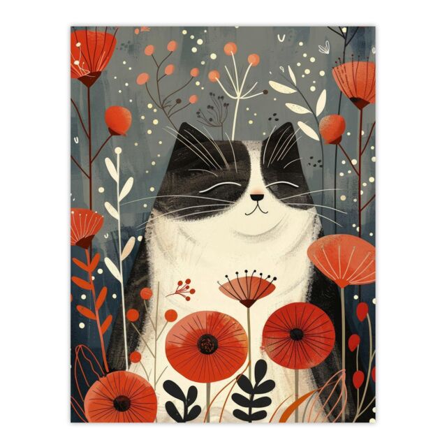 Wall Art Print Happy Cat in the Poppies Cute Fun Animal Lover Poster by ...