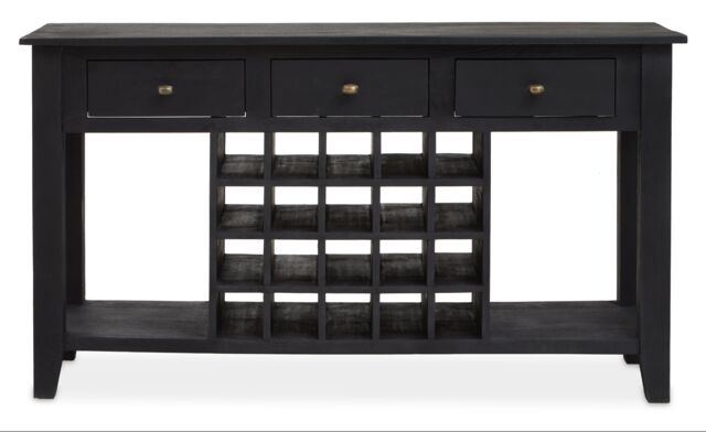 Black Mango Wood Console Table with Wine Bottle Storage, 3‑Drawer Mango ...