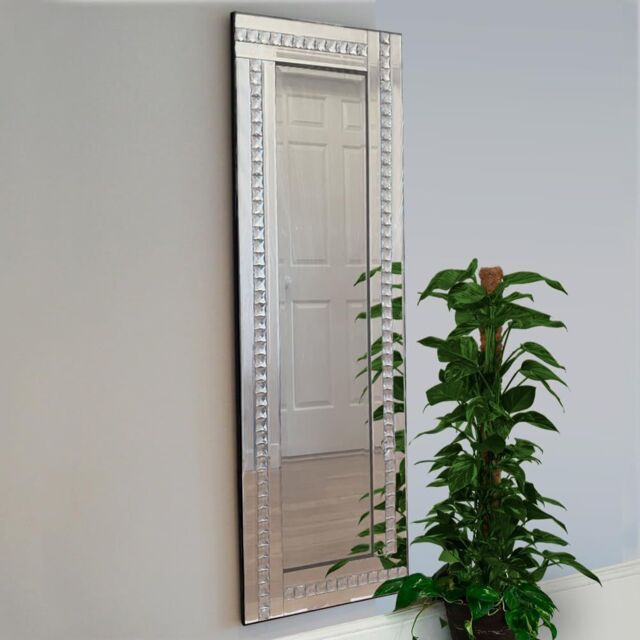 Long Glamourous Art Deco Crystal Triple Bar Wall Mirror 120 x 40cm by ...