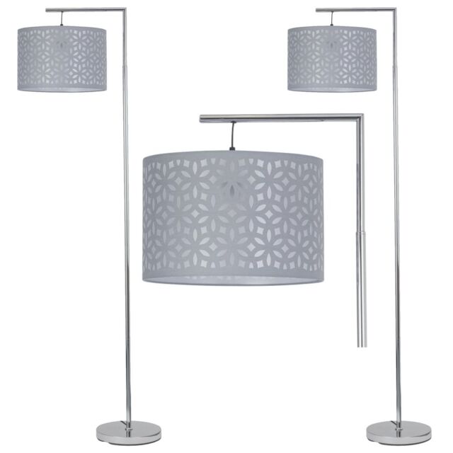 Set of 2 Chrome Angled Floor Lamps with Grey Laser Cut Shades by ...