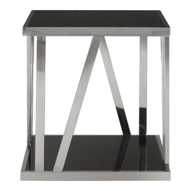 Contemporary Square Side Table With Bottom Shelf, Statement Black Side ...