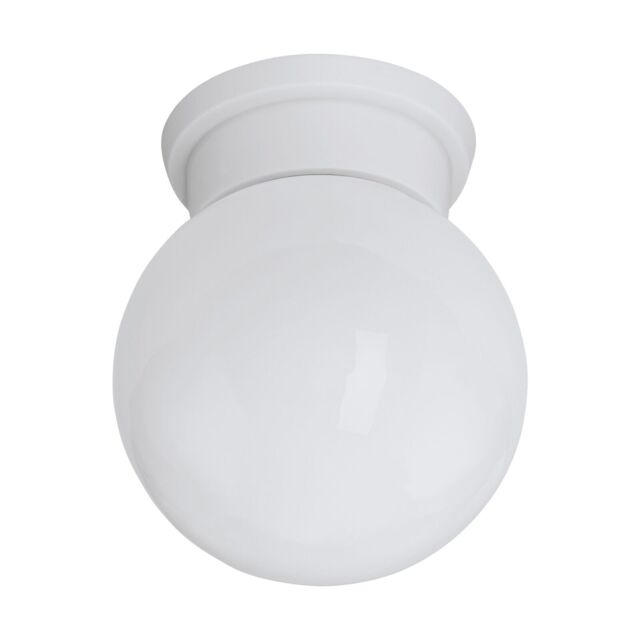 Loops Flush Ceiling Light Round White Glass Shade & Plastic Back Plate ...