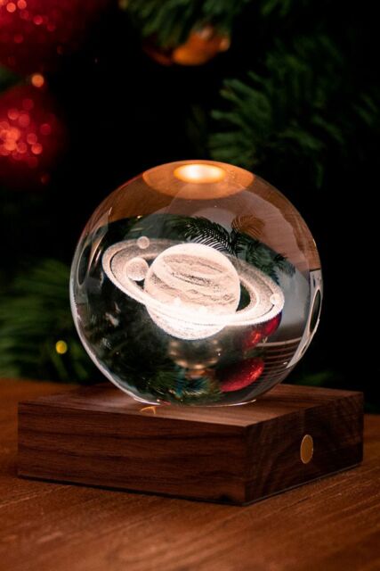 Amber Crystal Light 3D laser Saturn with Wooden Walnut Base by ...