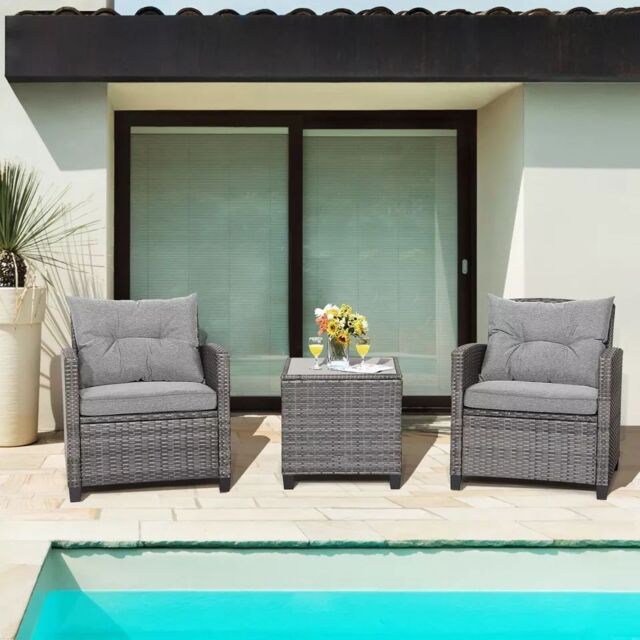 Modern 3 Piece Patio Rattan Bistro Set by Debenhams | ufurnish.com