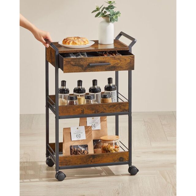 3-Tier Rolling Storage Trolley Cart Lockable Castors Drawer Mesh by ...