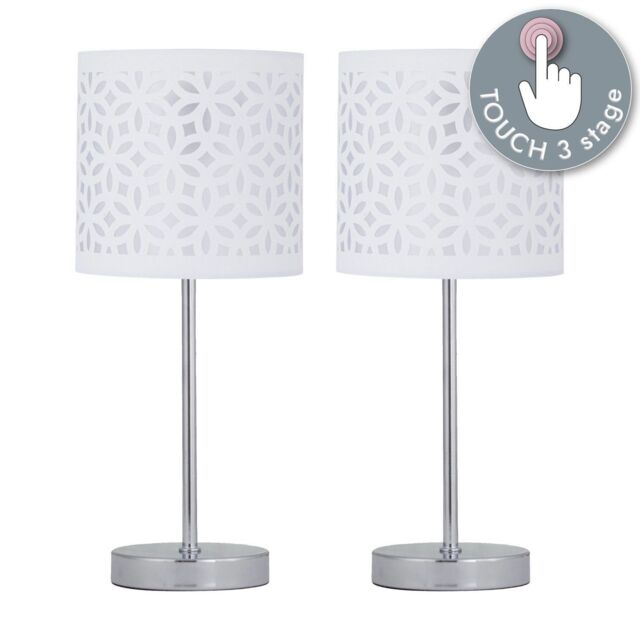 First Choice Lighting Set of 2 Chrome Touch Operated Table Lamps with ...