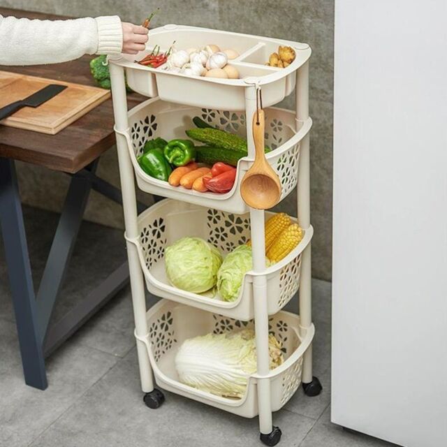 4-Tier Kitchen Vegetable Fruit Storage Trolley Cart with Holder Shelf ...