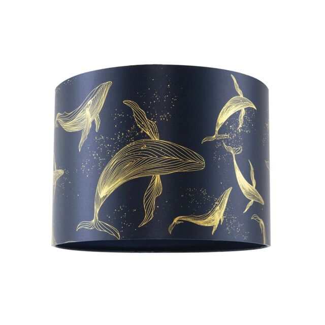 Whale Themed Lamp Shade in Midnight Blue Fabric with Vivid Gold Lines ...