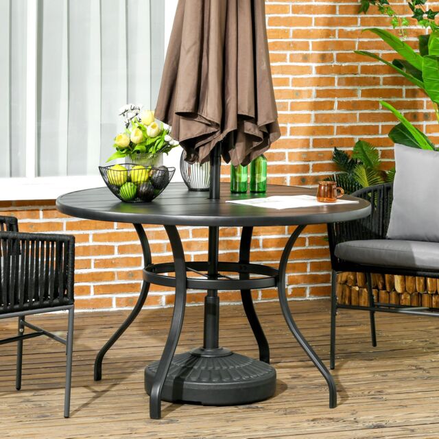 Garden Table with Parasol Hole for Four, Slatted Metal Top by Debenhams ...