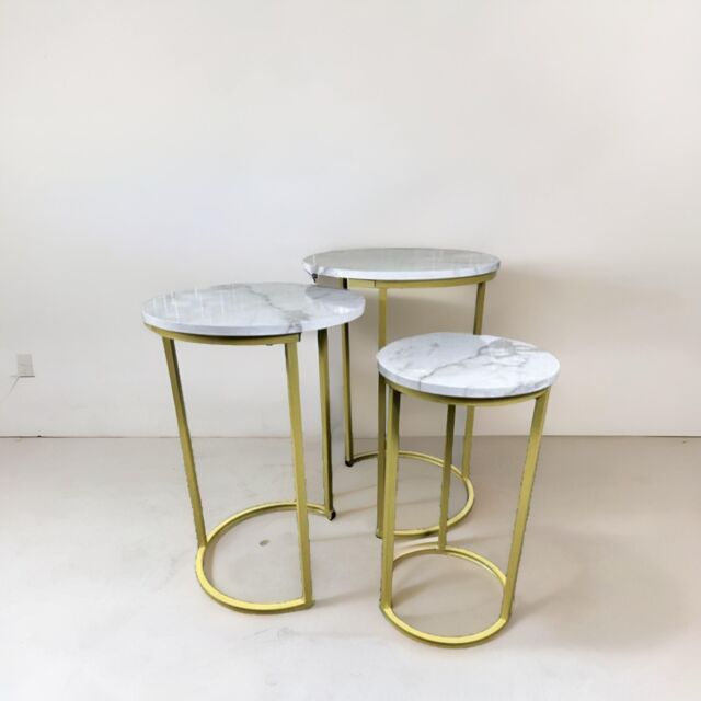 Set Of 3 Gold Nesting Tables With Faux Marble Top by Debenhams ...