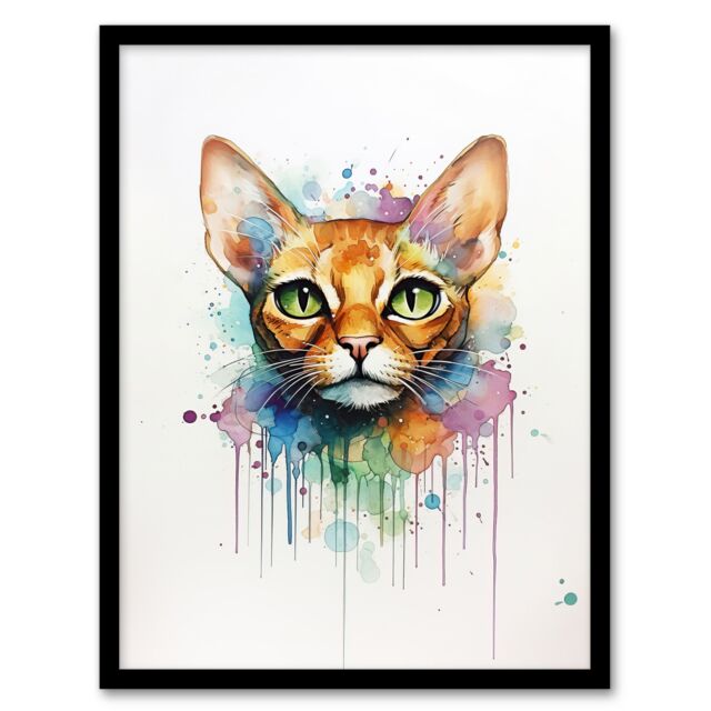"Artery8 Wall Art Print Abyssinian Cat Lovers Gift Watercolour Pet ...