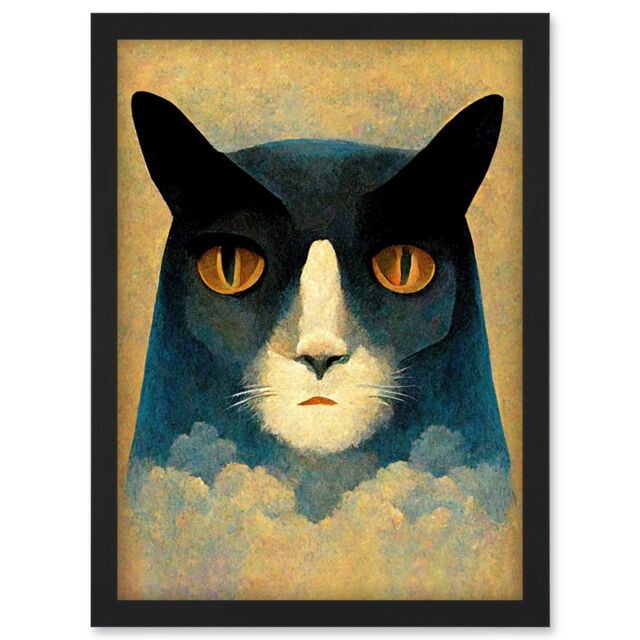 Abstract Melancholy Cat In Clouds Artwork Framed Wall Art Print A4 by ...