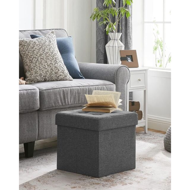SONGMICS Small Storage Ottoman Cube Folding Foot Rest Easy Assembly ...