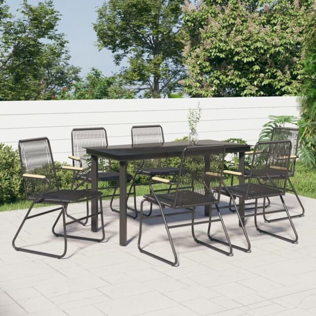 7 Piece Garden Dining Set Black PVC Rattan by Debenhams | ufurnish.com