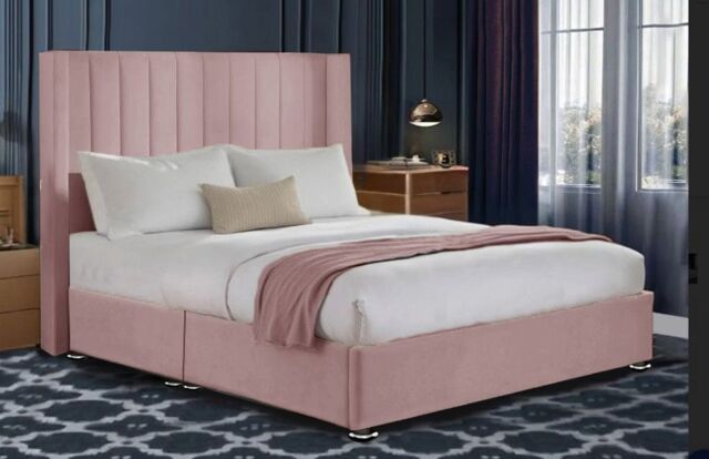 DECORE4U LTD Blue Velvet 6FTSuper King Bed Set with Wingback Headboard ...