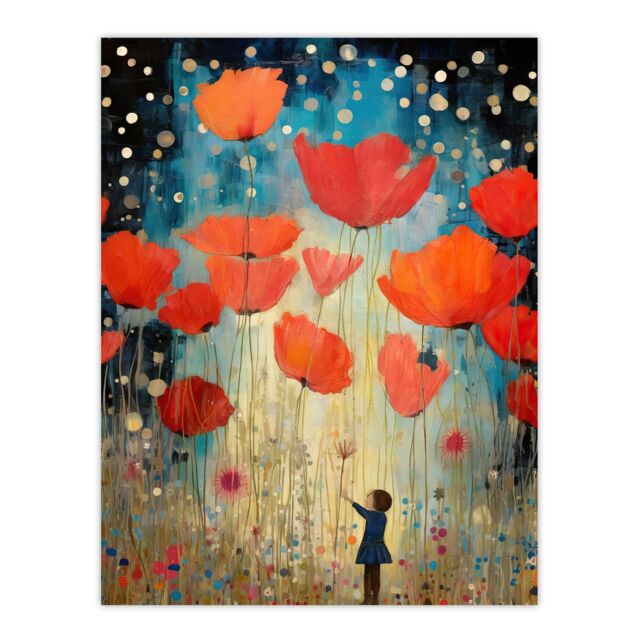 Poppy Dreams Oil Painting Kids Bedroom Child In Wildflower Meadow Of ...