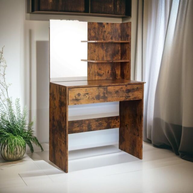 Industrial Rustic 2 Drawer Dressing Table With Rectangular Mirror by ...