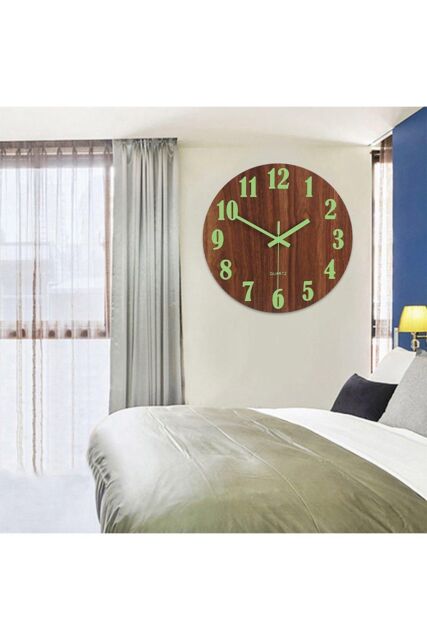 D30Cm Imitation Walnut Grain Luminous Arabic Numerals Wall Clock by ...
