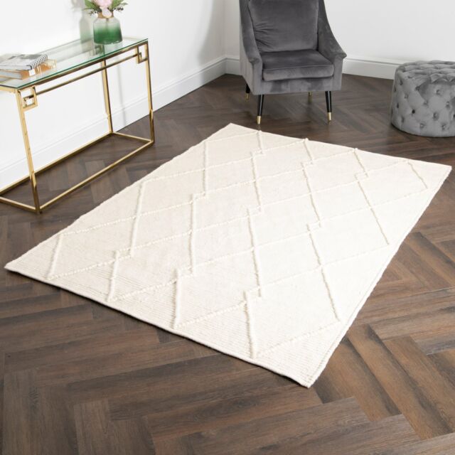 Cream Diamond Pattern Large Wool Rug by Debenhams | ufurnish.com